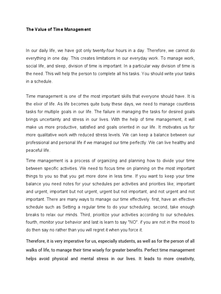 The Value of Time Management | PDF