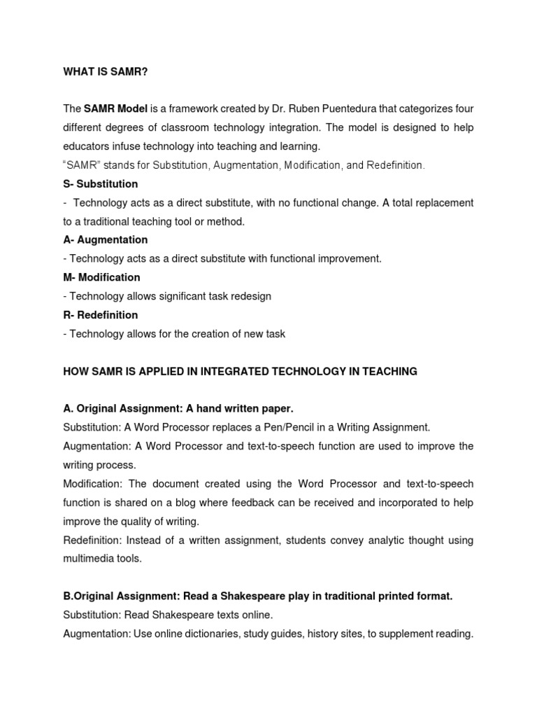 Understanding the SAMR Model: A Framework for Technology Integration in ...
