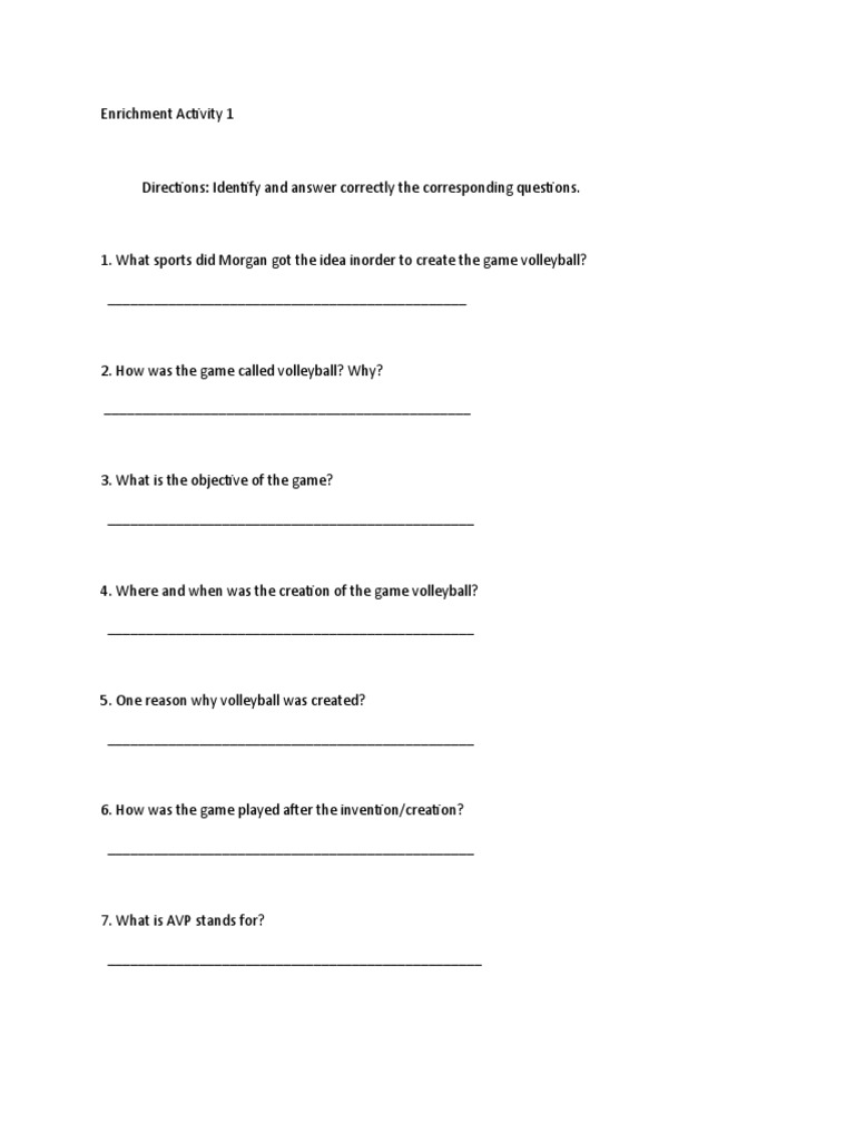 Enrichment Acti - Lesson 1 Volleyball | PDF