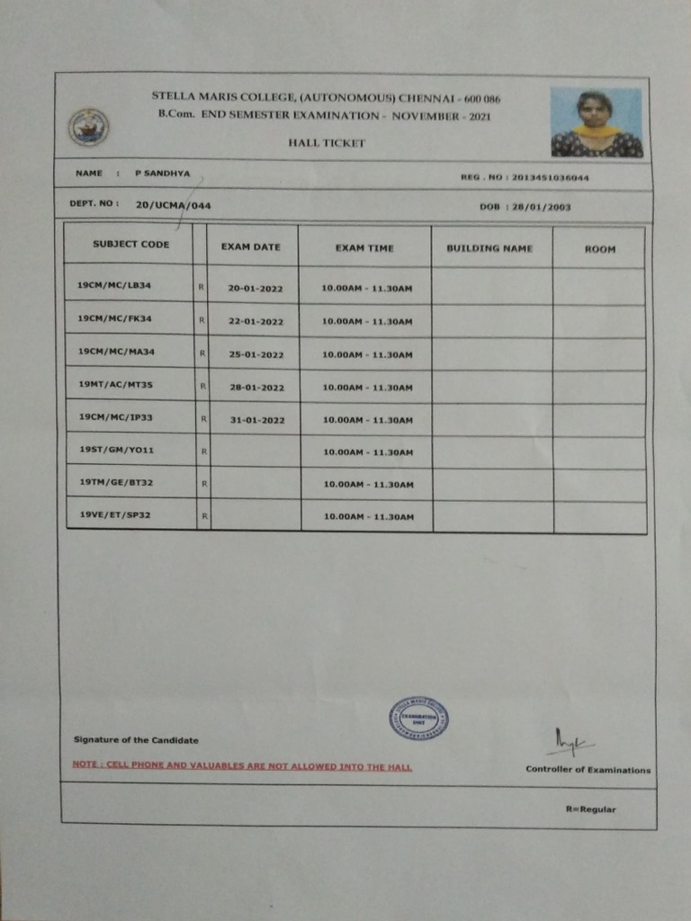 20ucma044 - Hall Ticket | PDF