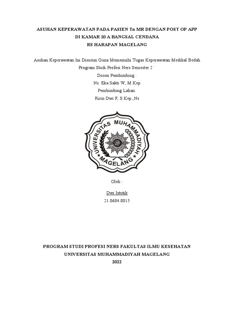 Post Op Appendectomy Care At Kamar 10 A Bangsal Cendana Hospital PDF