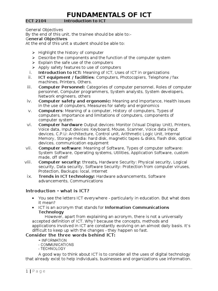 Fundamentals of Ict: I. Ii. Iii. Iv. v. VI | PDF | Compact Disc ...