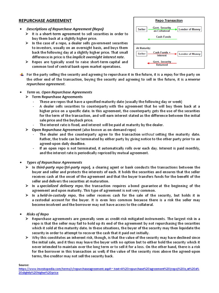 Descriptions of Repurchase Agreement (Repo) | PDF | Repurchase ...