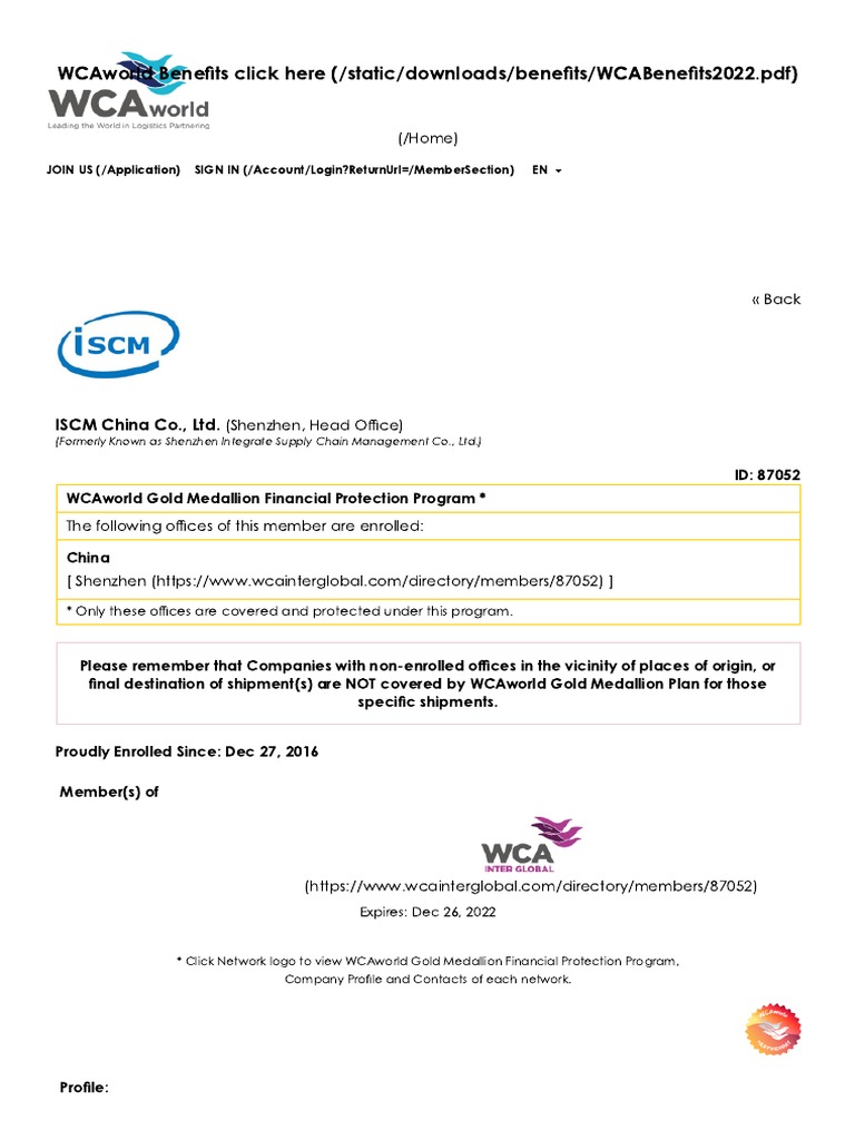 ISCM China Co., Ltd. WCA Member Details | PDF | Cargo | Logistics