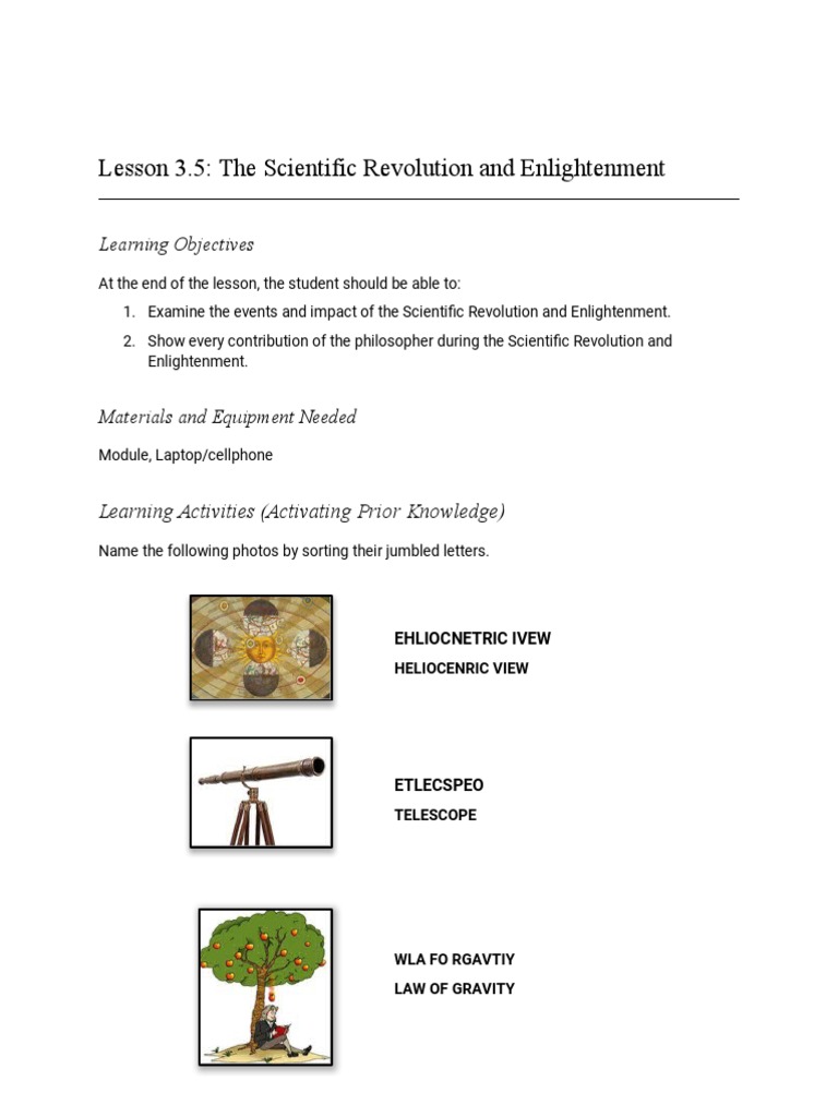 Module Lesson 3.5 Scientific Revolution and Enlightenment | PDF ...