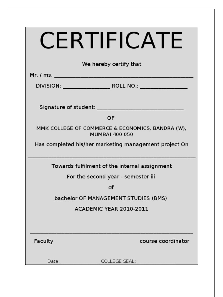 Project Certificate 110910 | PDF