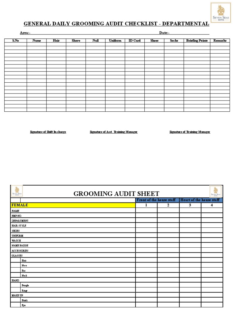 Daily Grooming Audit Checklist | PDF
