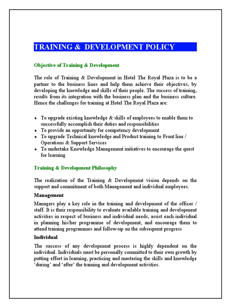 Training & Development Policy | PDF | Evaluation | Business