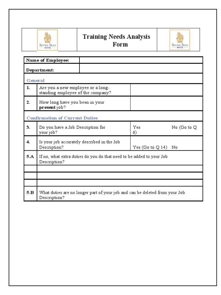 Training Needs Analysis Form Template | PDF | Cognition | Applied Psychology