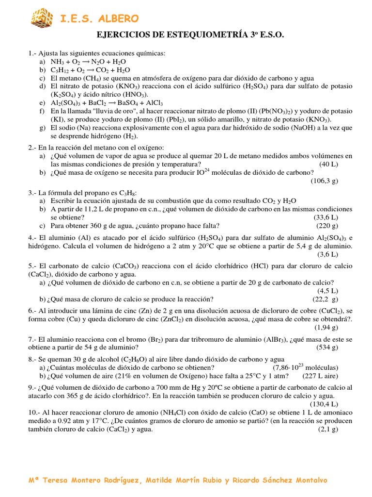 Ejercicios de Estequiometría 3º Eso | PDF