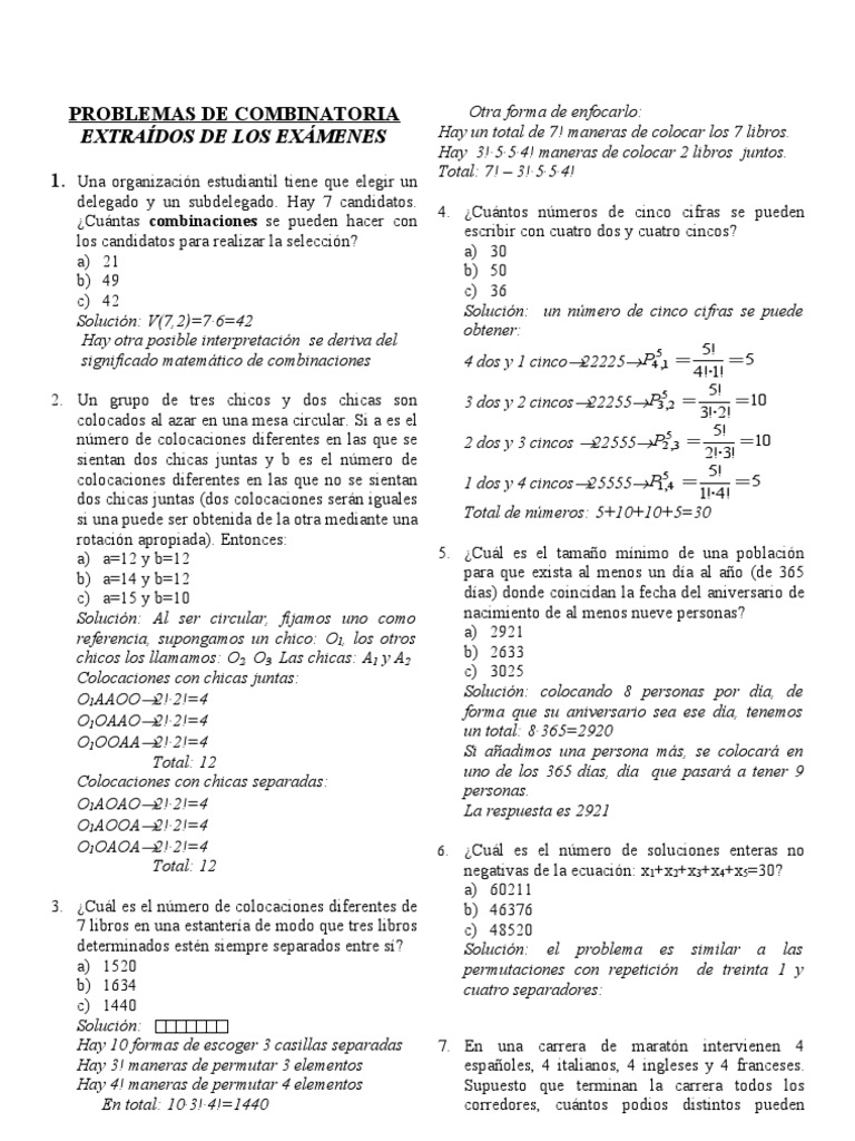 Ejercicios Resueltos (Combinatoria)