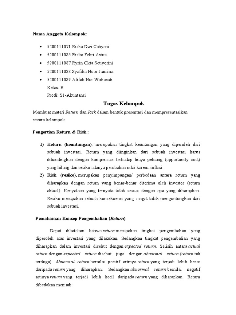 Pemahaman Return dan Risiko Investasi | PDF | Pengelolaan Keuangan & Uang