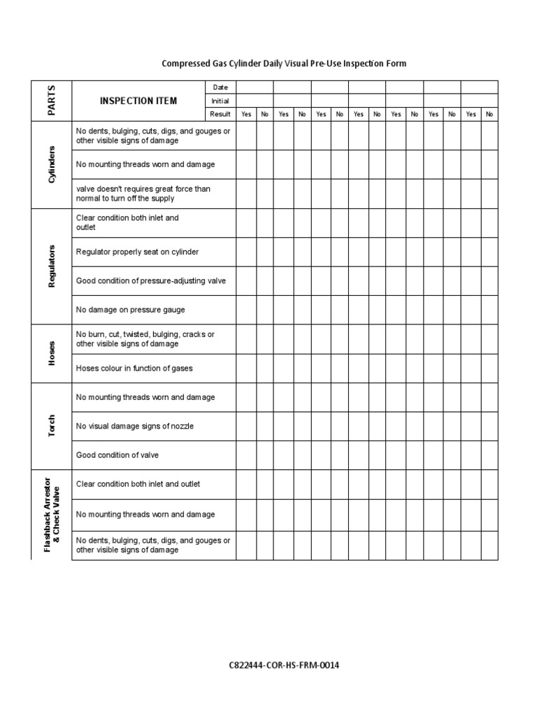 Compressed Gas Cylinder Inspection Form | PDF | Atmosphere | Hydraulics