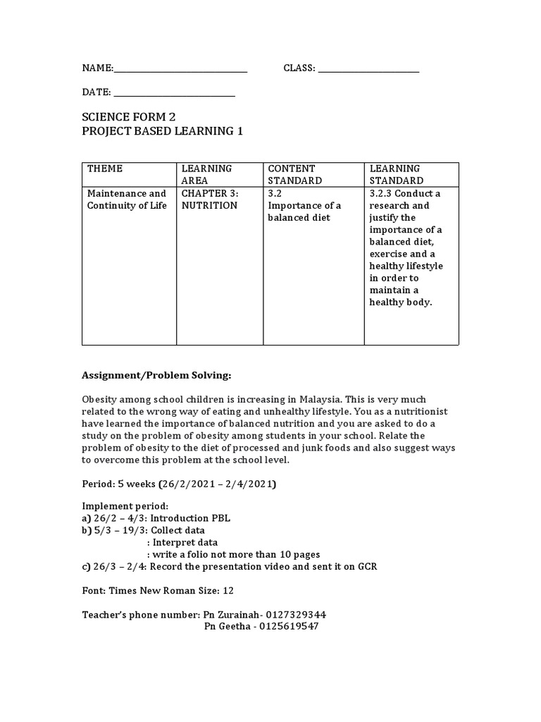 PBL Science Assignment 1 F2 SMK USJ 12 | PDF | Body Mass Index | Obesity