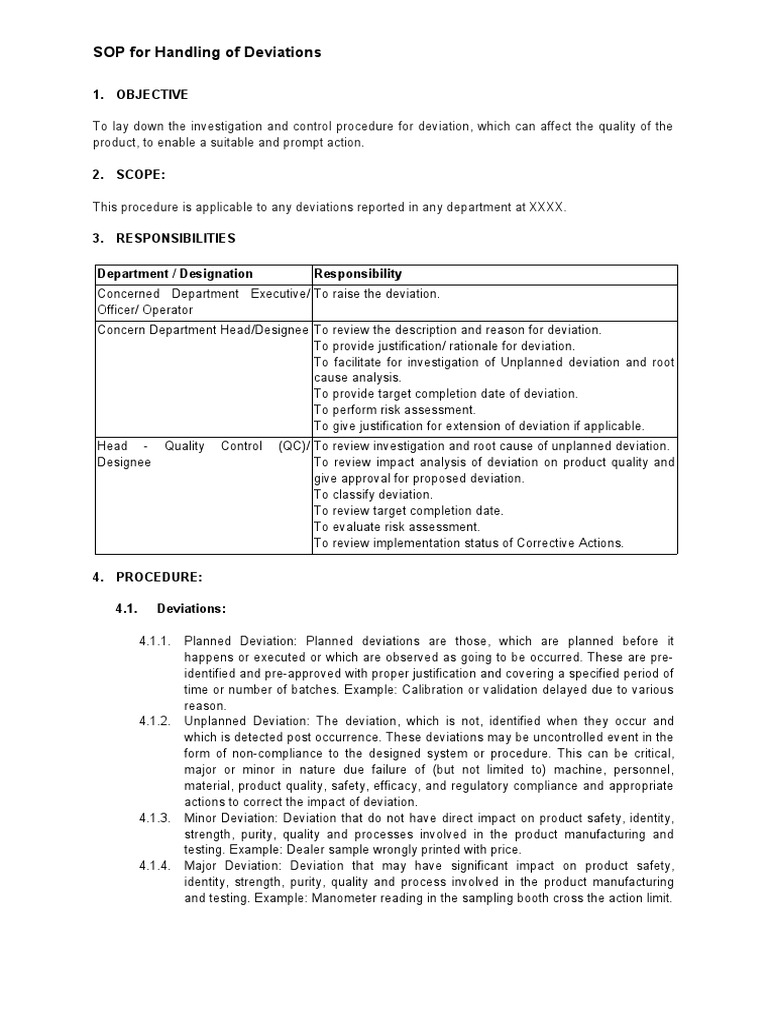 SOP Deviation Handling | PDF | Risk | Risk Assessment
