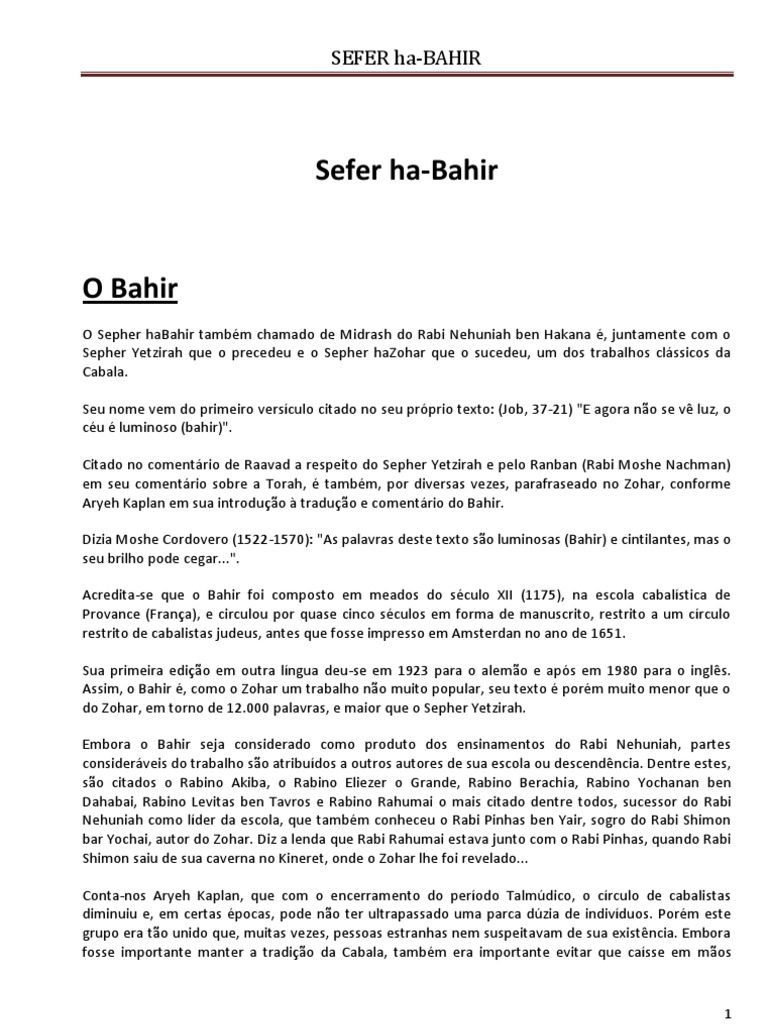 Sefer Ha Bahir | PDF | Zohar | Cabala