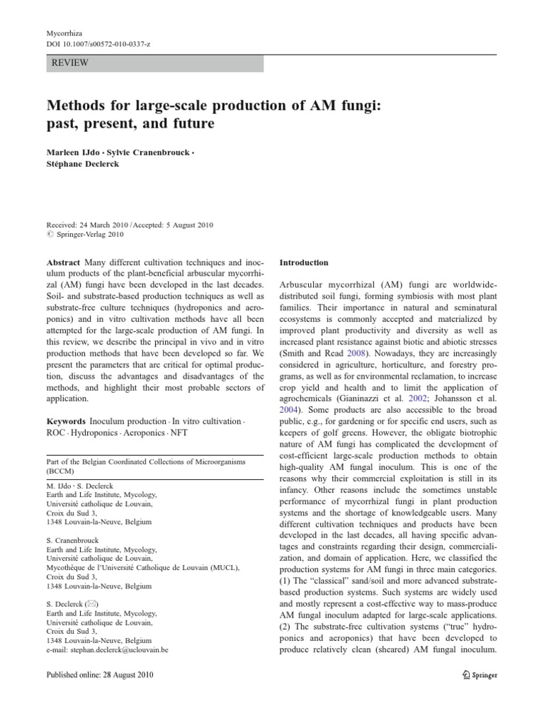 Methods For Large-Scale Production of AM Fungi | PDF | Fungus | Hydroponics