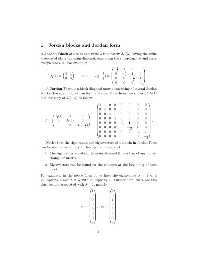 1 Jordan Blocks and Jordan Form | PDF | Eigenvalues And Eigenvectors ...