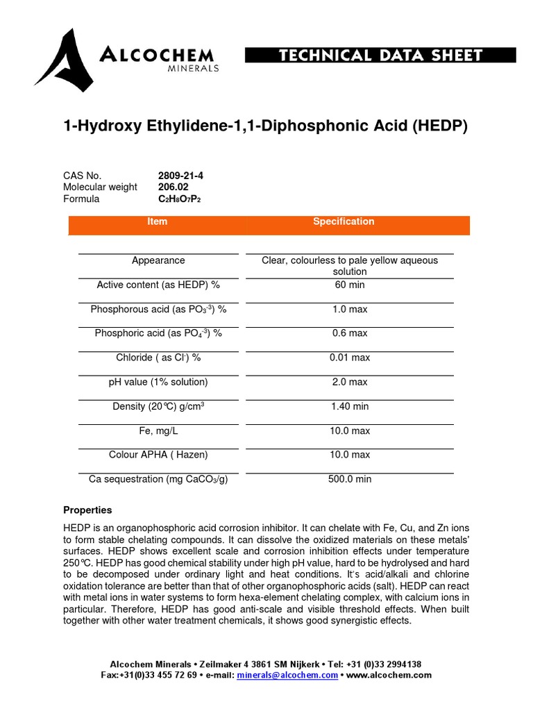 TDS Phosphonate HEDP 60 | PDF | Chemical Substances | Sets Of Chemical ...