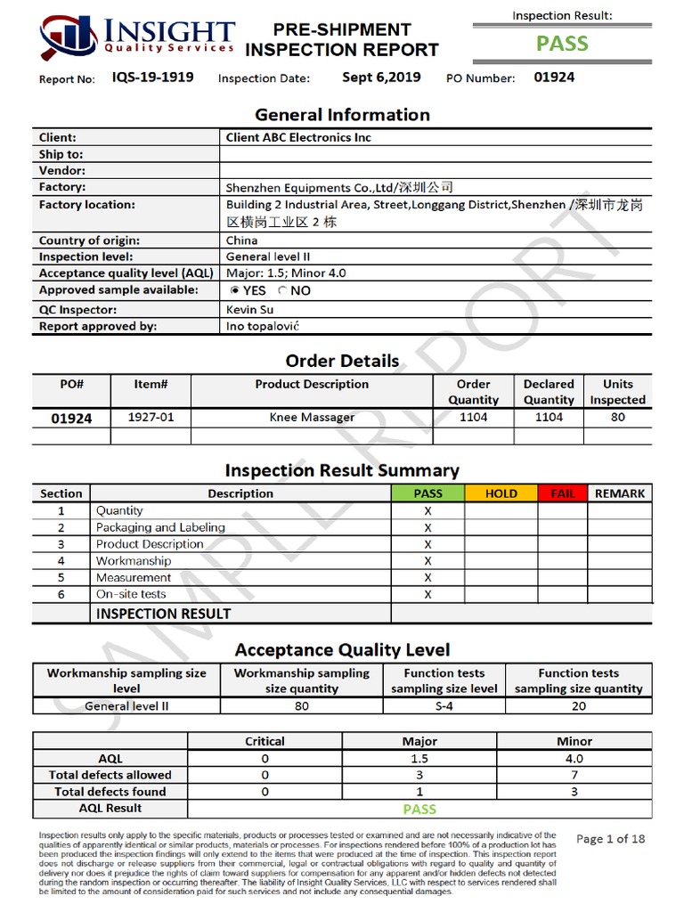 Final Random Inspection Report Sample | PDF