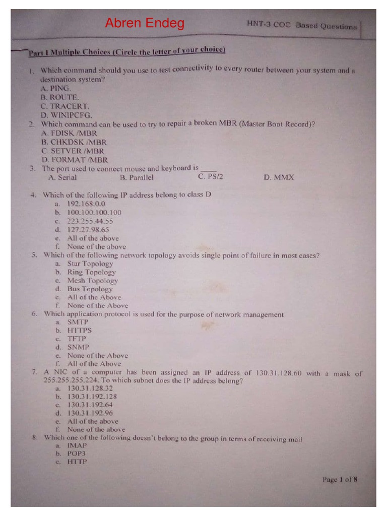 Hardware & Network Service Level 3 Theory Exam | PDF