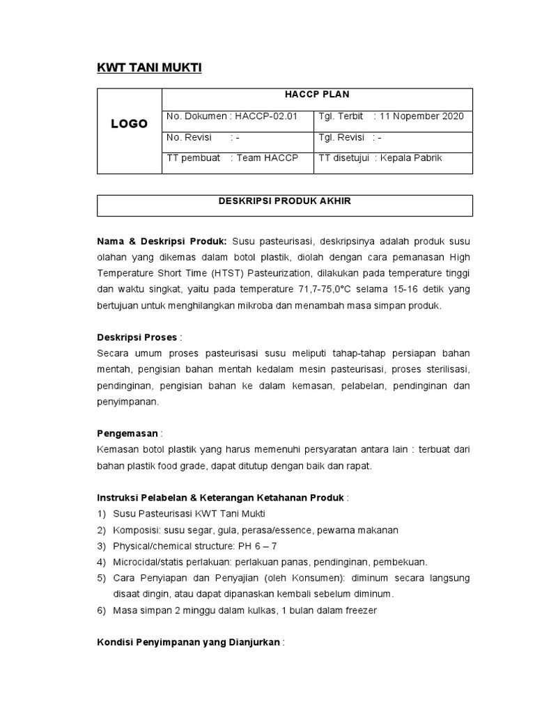 Form 2. Contoh HACCP-02 DESKRIPSI PRODUK AKHIR-Tika Kartika | PDF
