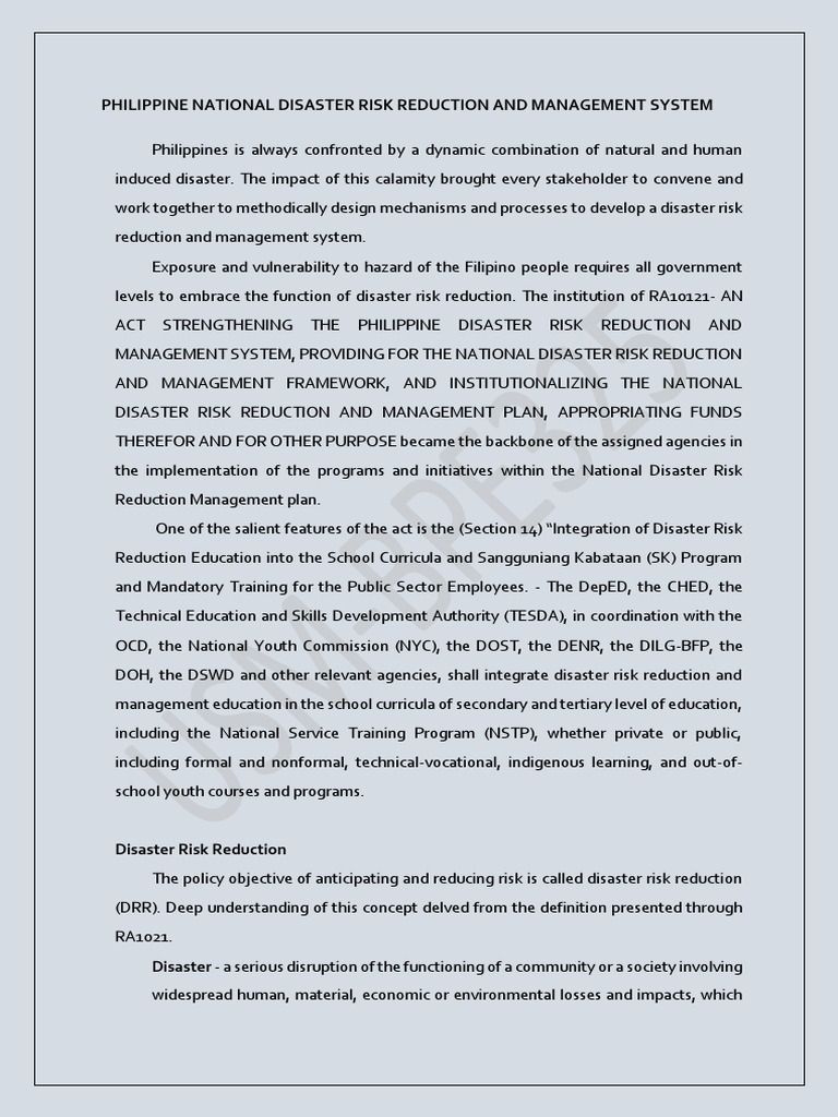 Philippine Disaster Risk Reducation and Management | PDF | Emergency ...