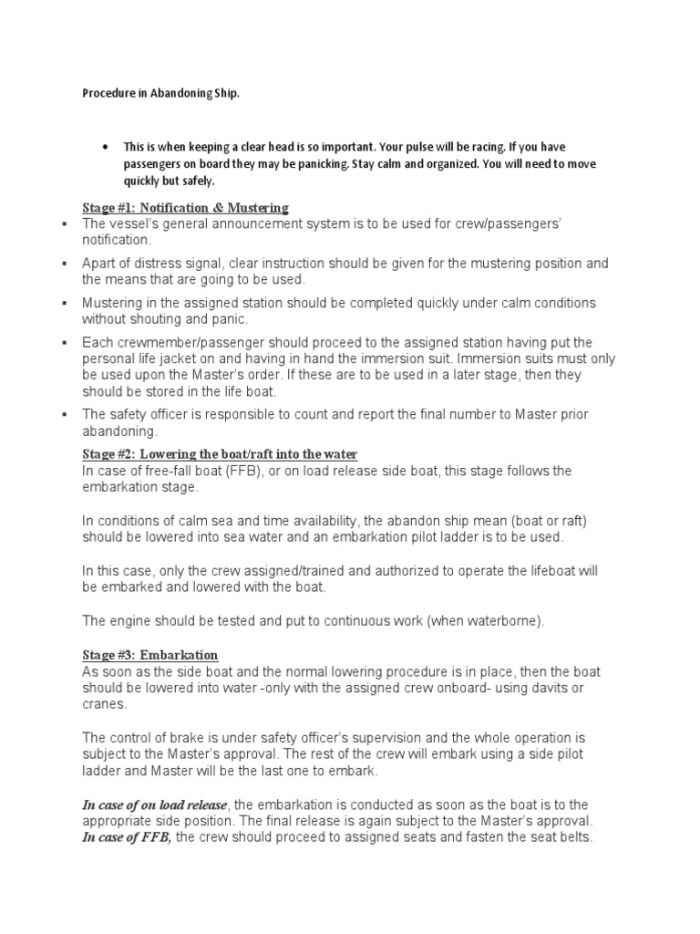 Procedure in Abandoning Ship | PDF | Transport | Maritime Incidents