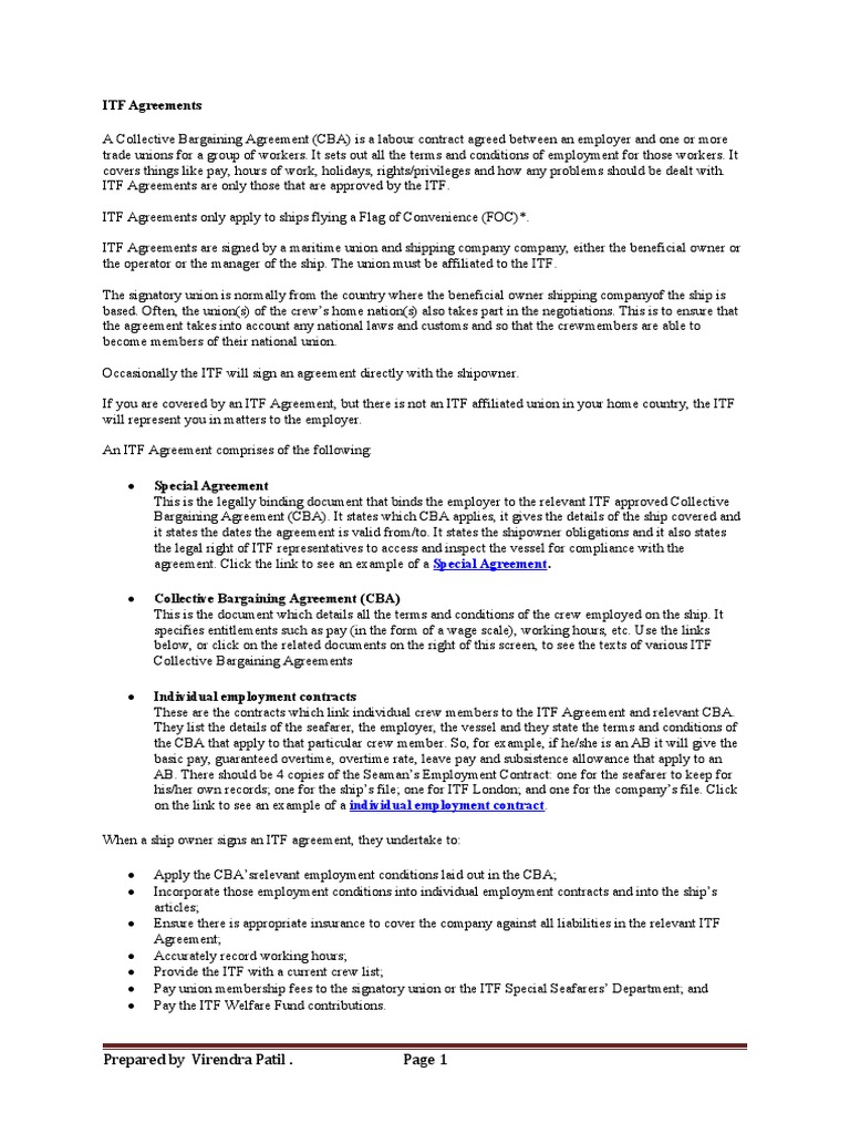 ITF Agreements | Download Free PDF | Collective Agreement | Employment