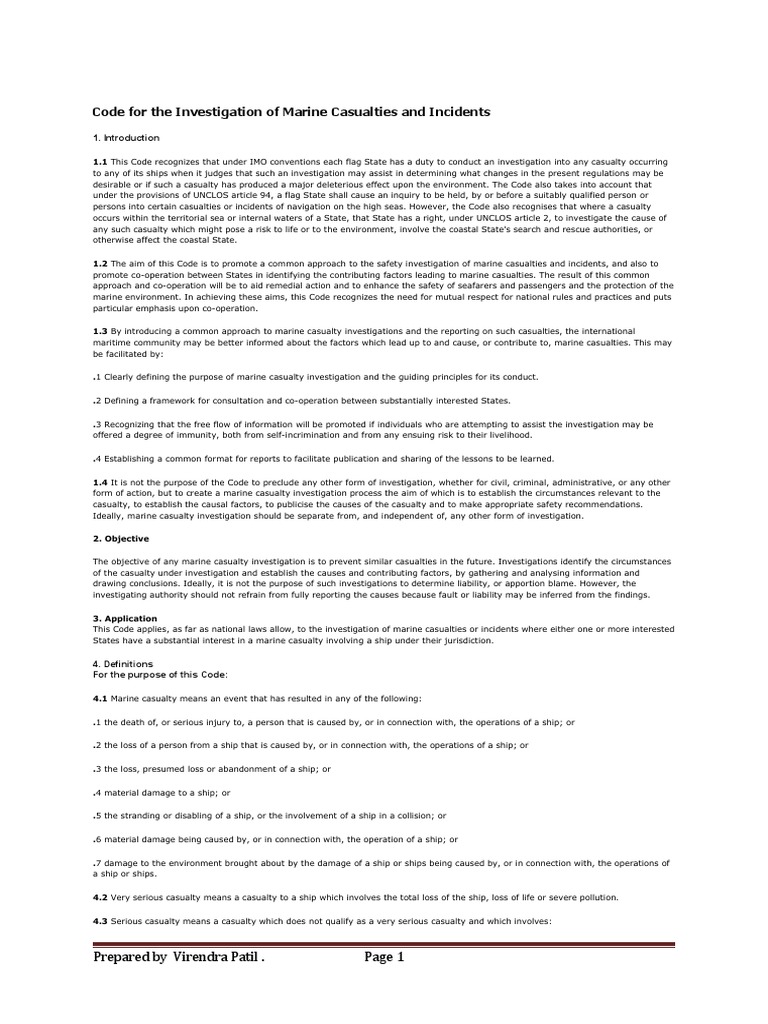Marine Casualty Investigation Code | PDF | Territorial Waters | Ships