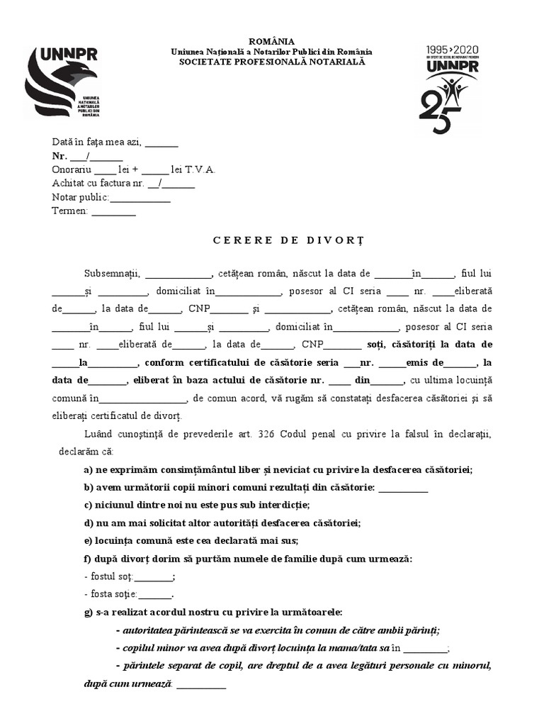 Model Cerere Divort Cu Minor | PDF