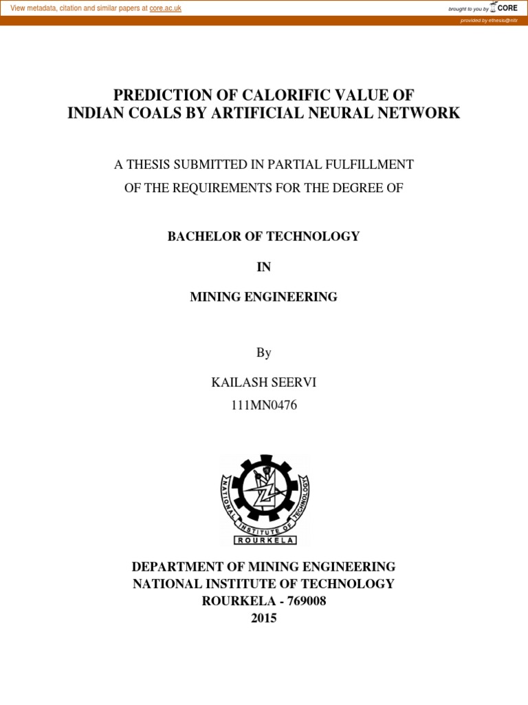 Prediction of Calorific Value of Indian Coals by Artificial Neural ...