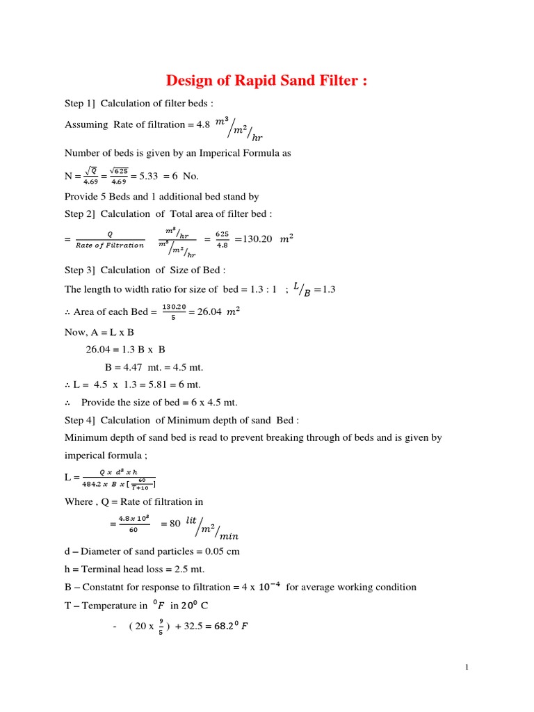 Design of Rapid Sand Filter - PDF | PDF | Filtration | Chemical Engineering