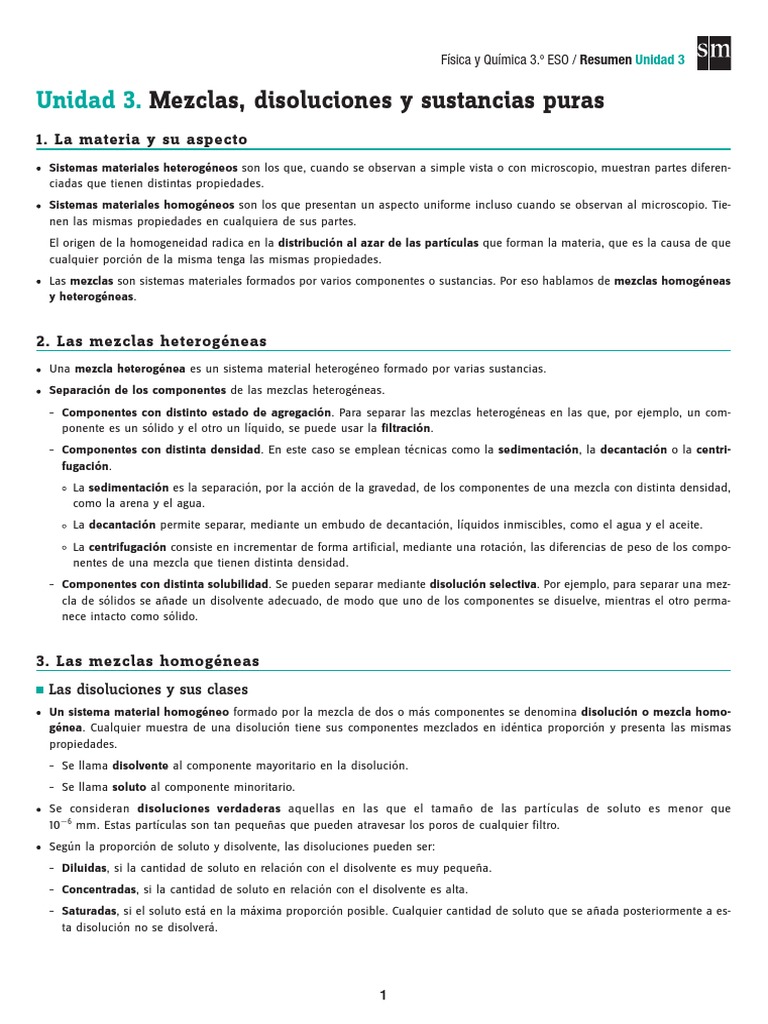 Tema 3 Mezclas Disoluciones Sustancias Puras | PDF | Concentración | Mezcla
