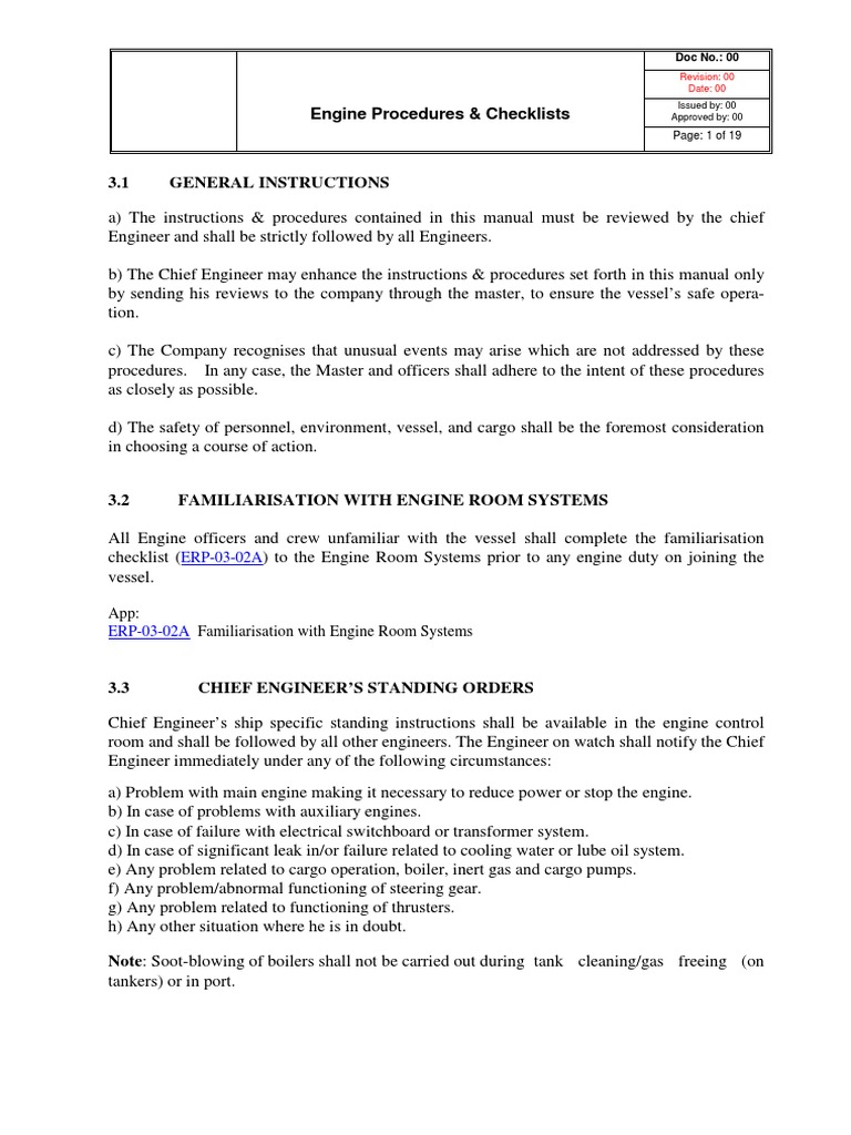 Engine Room Procedures | PDF | Piston | Fuel Oil