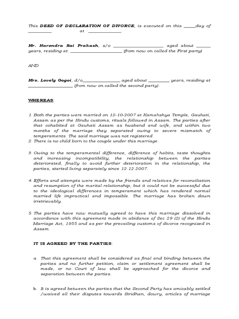 Mutual Divorce Declaration Document | PDF | Marriage | Divorce