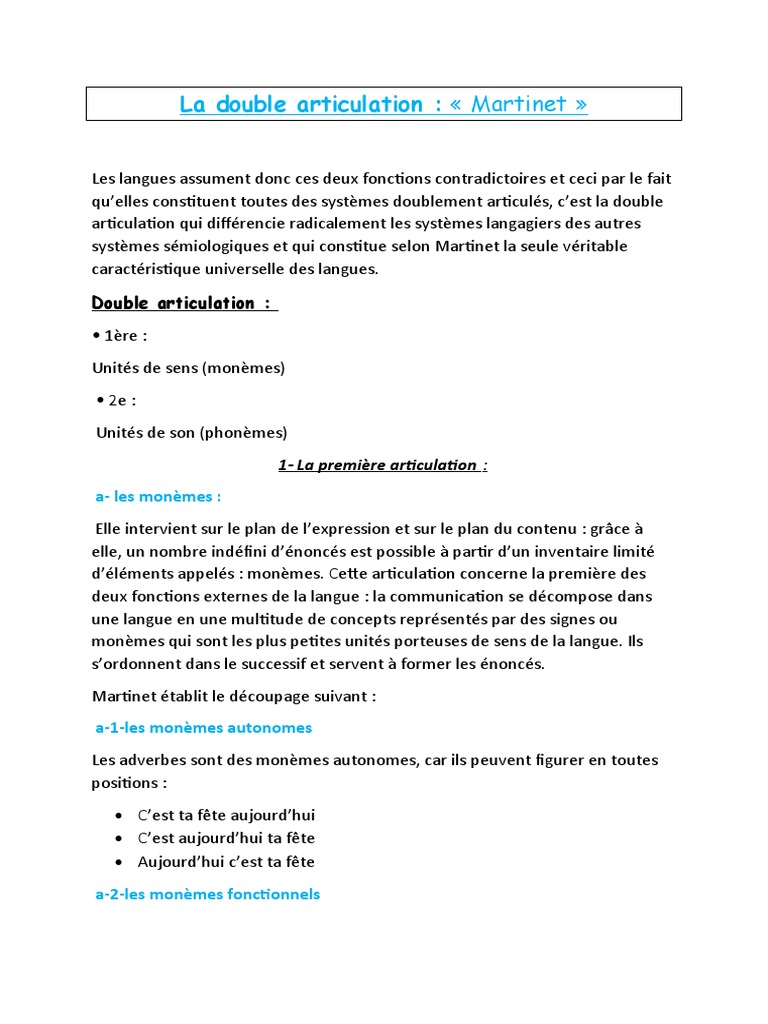 La Double Articulation | PDF | Mécanique du langage | Unités sémantiques