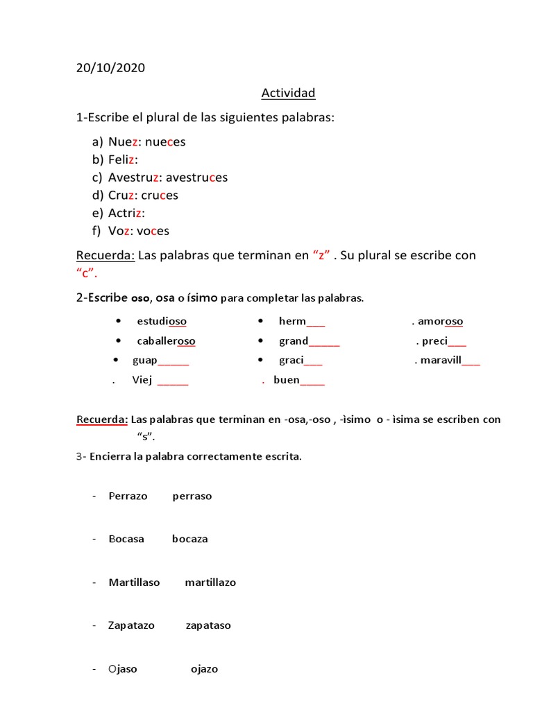 Actividades de ortografía: C, S y Z | PDF | Artes del Lenguaje y ...