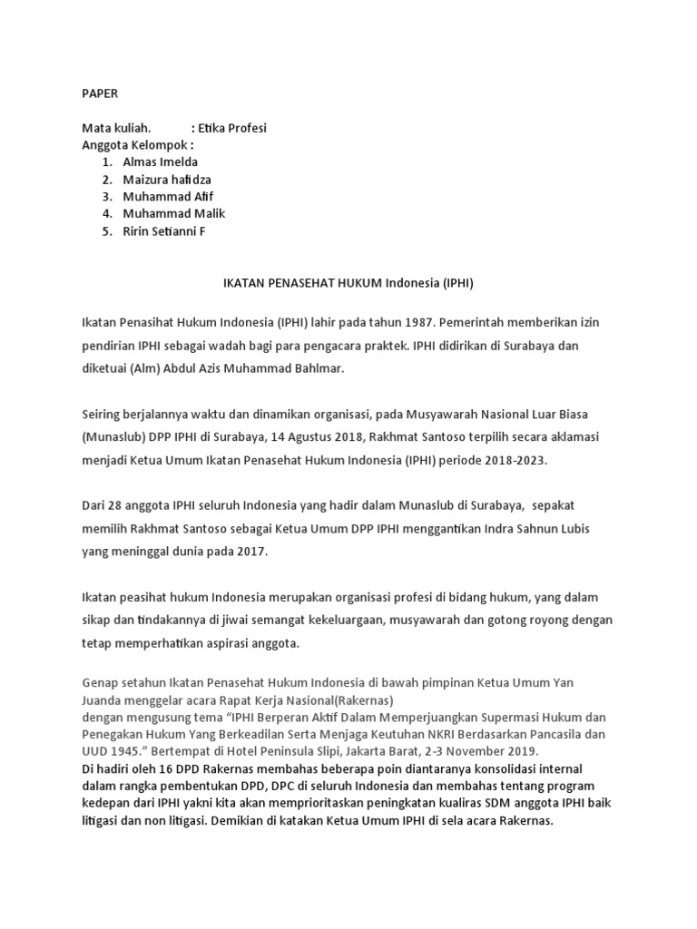 Peran dan Etika IPHI dalam Hukum | PDF