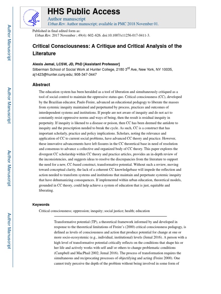 Critical Consciousness in Education Analysis | PDF | Consciousness ...