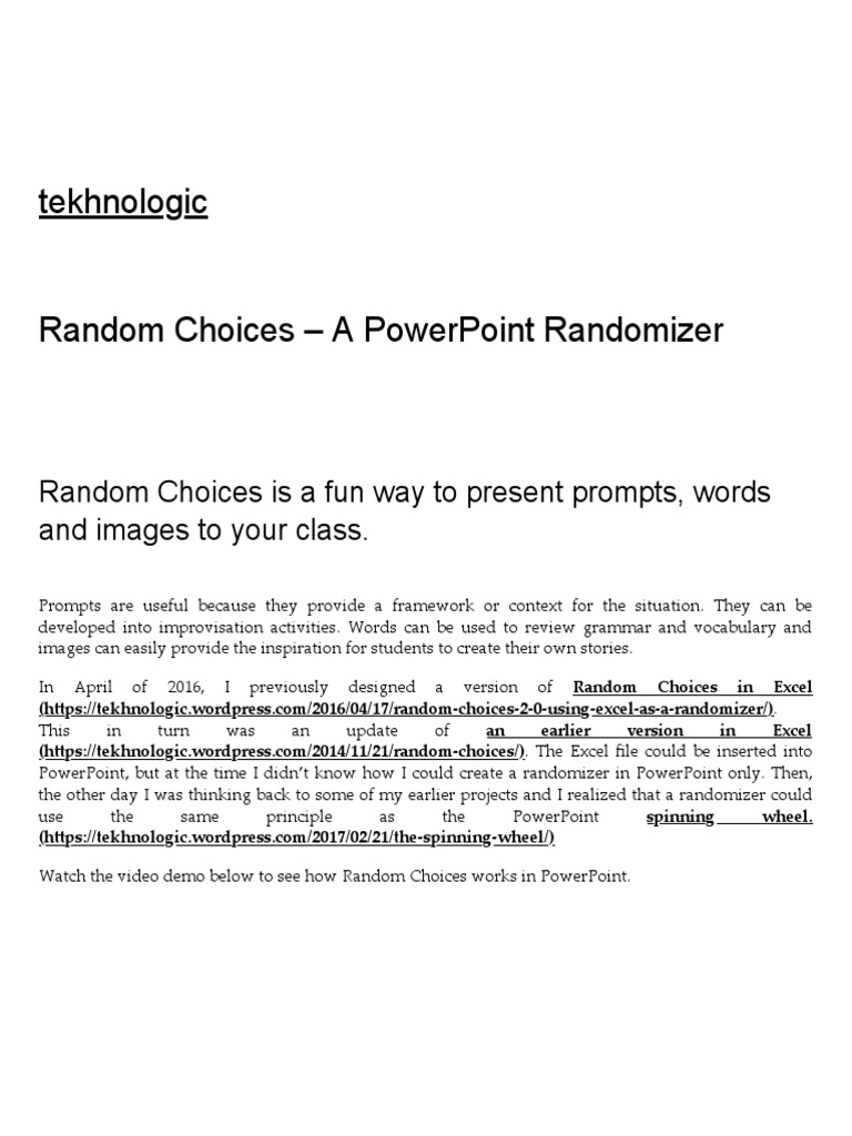Random Choices - A PowerPoint Randomizer - Tekhnologic | PDF ...