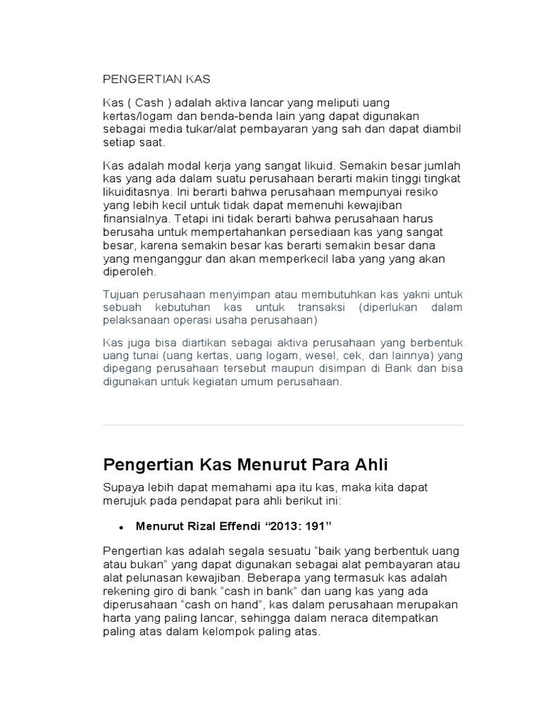 Pengertian dan Definisi Kas dalam Akuntansi | PDF | Pengelolaan ...