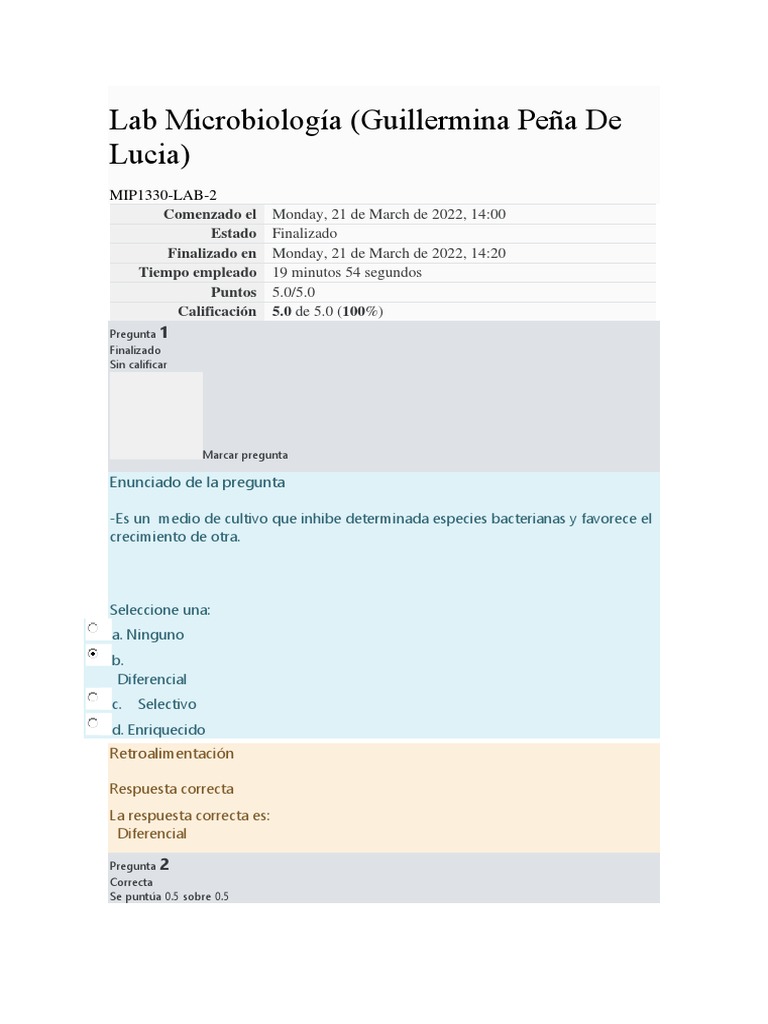 Evaluacion 2 de Lab de Microb | PDF | Microbiología | Microorganismo