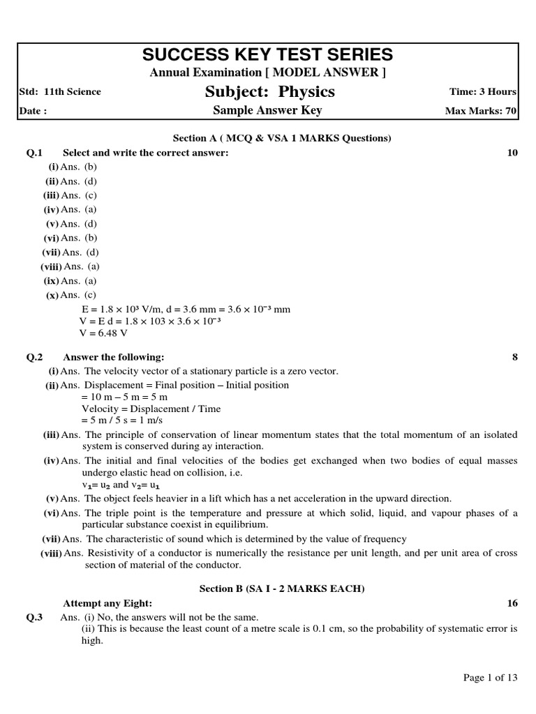 Annual Exam - Physics Answer Key | PDF | Waves | Transmission Medium