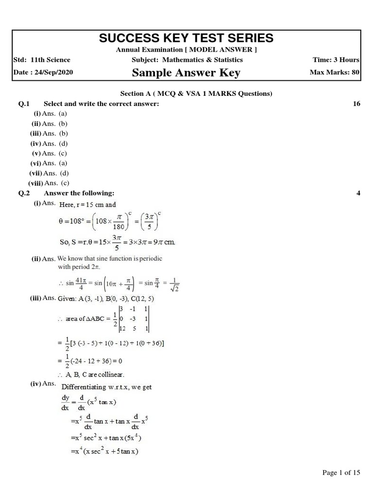 Annual Examination Math Answer Key | PDF | Statistics | Science