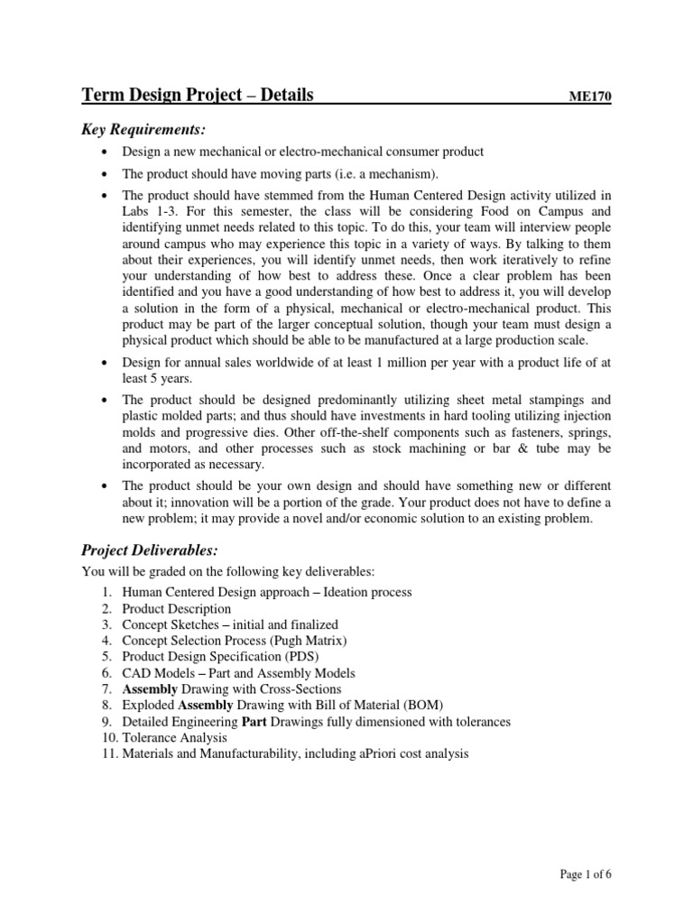 ME170 Term Design Project - Details-Fa2019 | PDF
