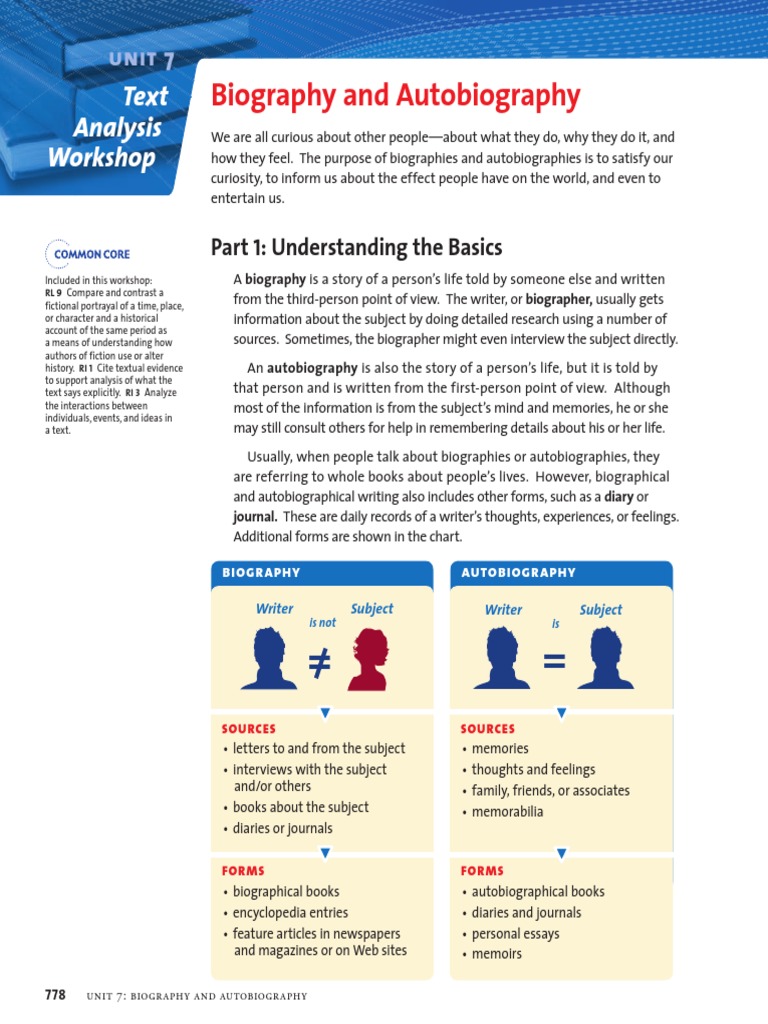 Biography and Autobiography: Text Analysis Workshop | Download Free PDF ...
