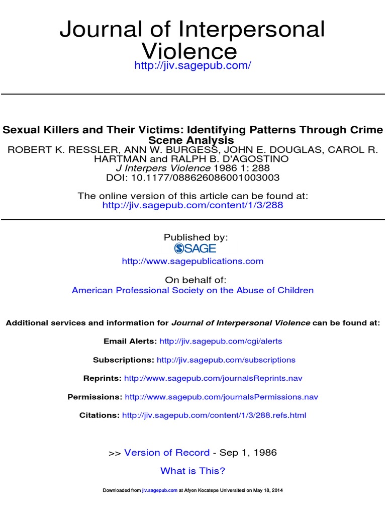Violence Journal of Interpersonal: Scene Analysis Sexual Killers and ...