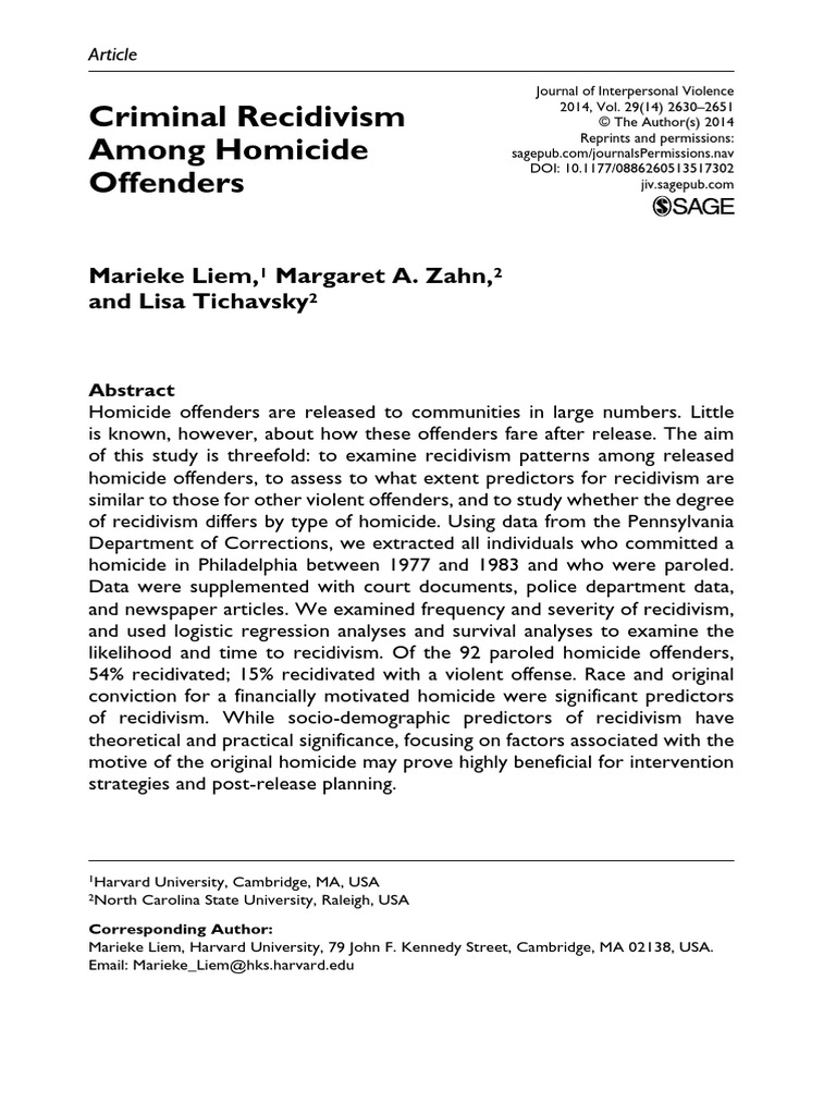 Criminal Recidivism Among Homicide Offenders | PDF | Recidivism | Crime ...