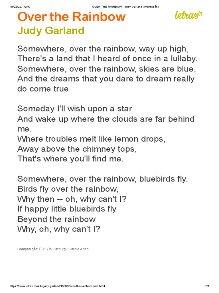 OVER THE RAINBOW - Judy Garland (Impressão) | PDF